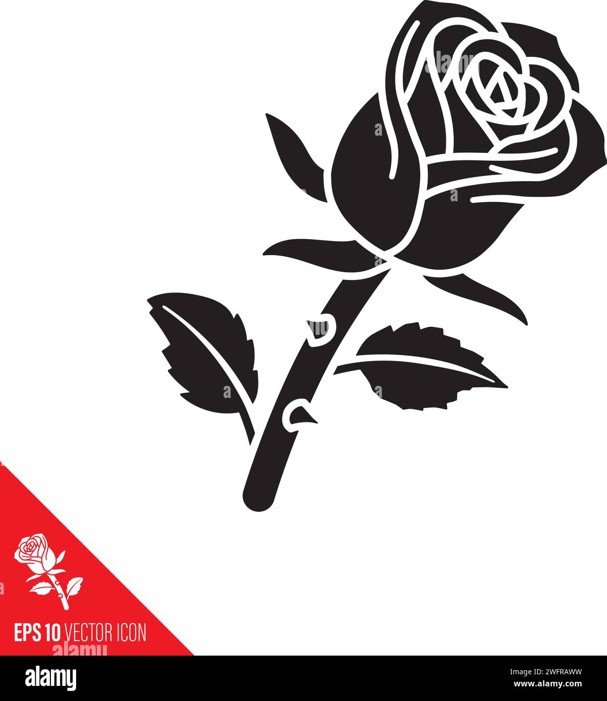 Rose flower with thorns vector glyph icon. Love and romance symbol ...