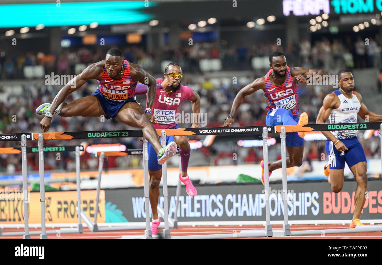 Grant HOLLOWAY winning in the 110 meters hurdles at the World Athletics ...