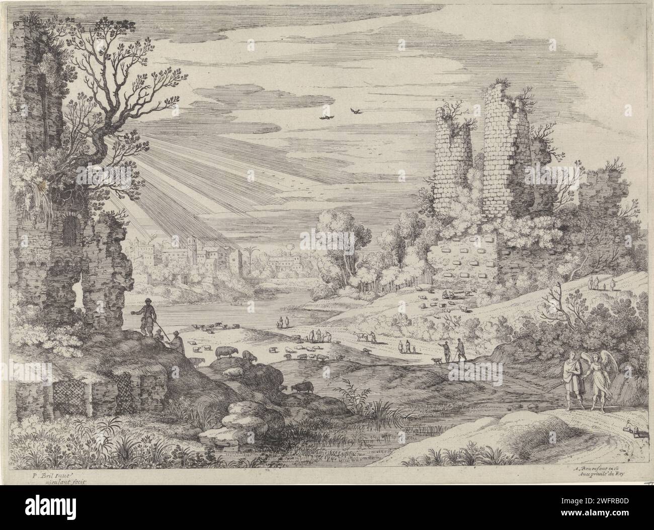 Italian landscape with Tobias and the Engel, Willem van Nieulandt (II ...