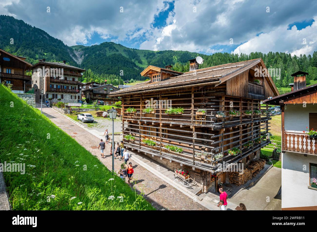 Sauris, pearl of Carnia. Ancient village with wooden and stone houses ...