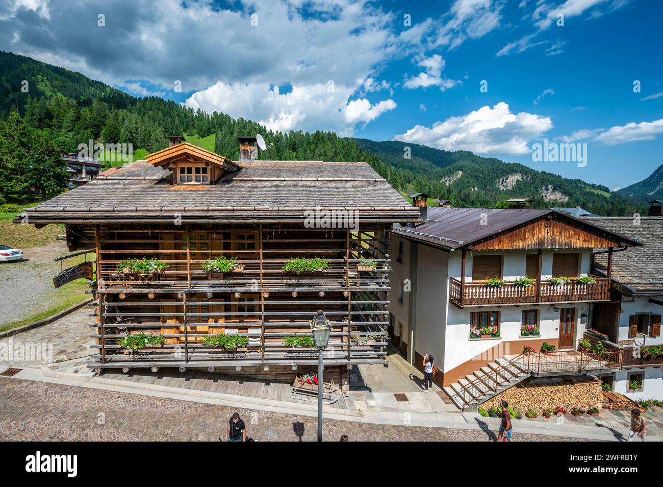 Sauris, pearl of Carnia. Ancient village with wooden and stone houses ...