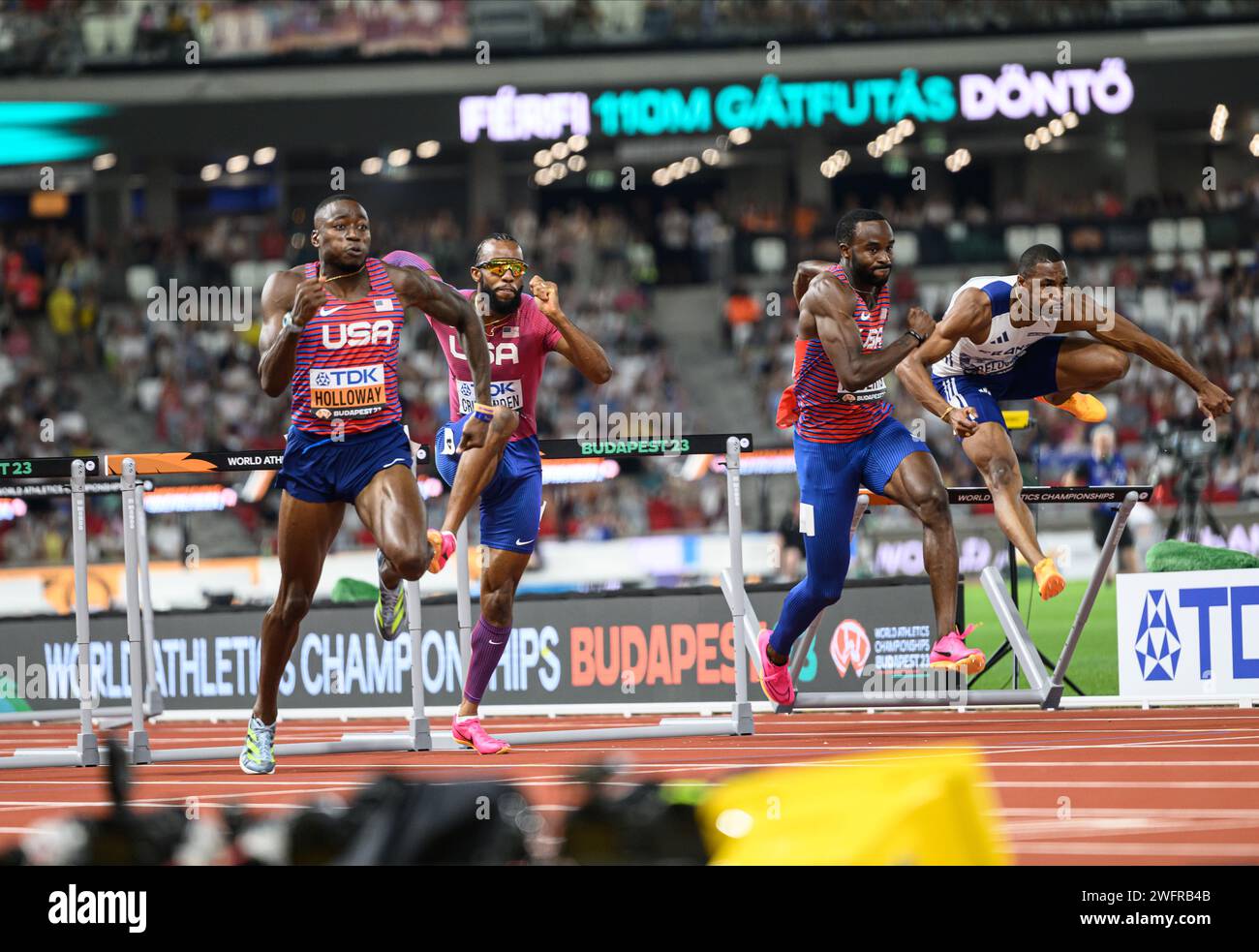 Grant HOLLOWAY winning in the 110 meters hurdles at the World Athletics ...