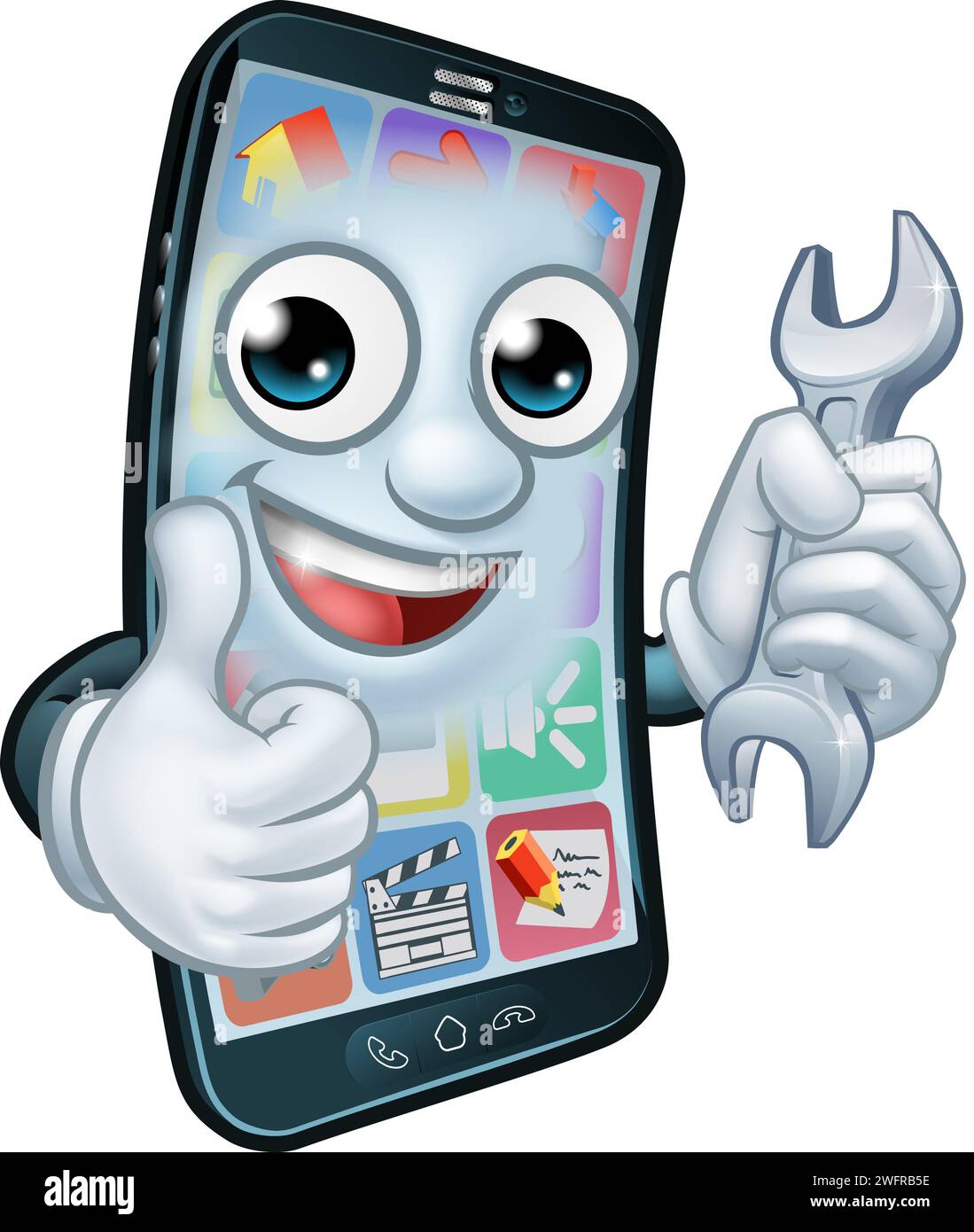 Mobile Phone Repair Spanner Thumbs Up Cartoon Stock Vector Image & Art ...