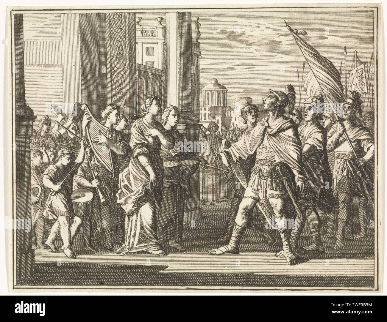 Jefta is welcomed by his daughter, Caspar Luyken, 1712 print Amsterdam ...