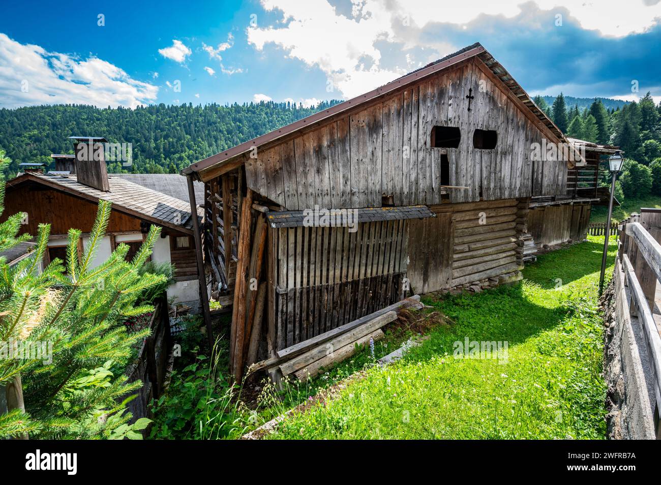 Sauris, pearl of Carnia. Ancient village with wooden and stone houses ...