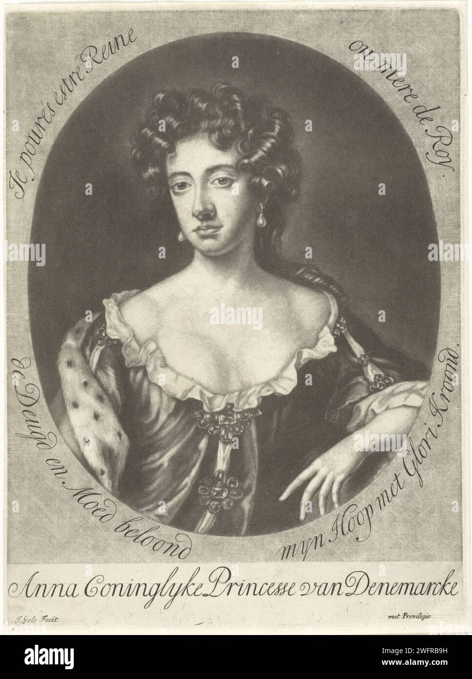 Portrait of Anna Stuart, Queen of England, Jacob Gole, after Willem ...