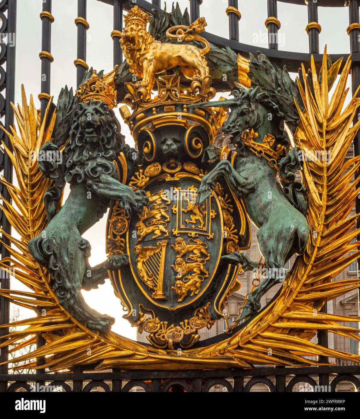 Architectural detail of Buckingham Palace, Royal coat of arms of the ...