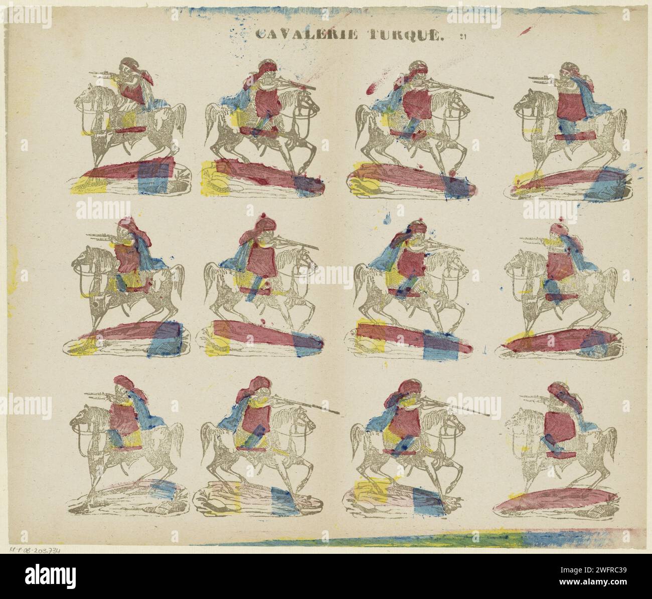 Turkish cavalry, 1827 - 1894 print Leaf with 12 performances of Turkish ...