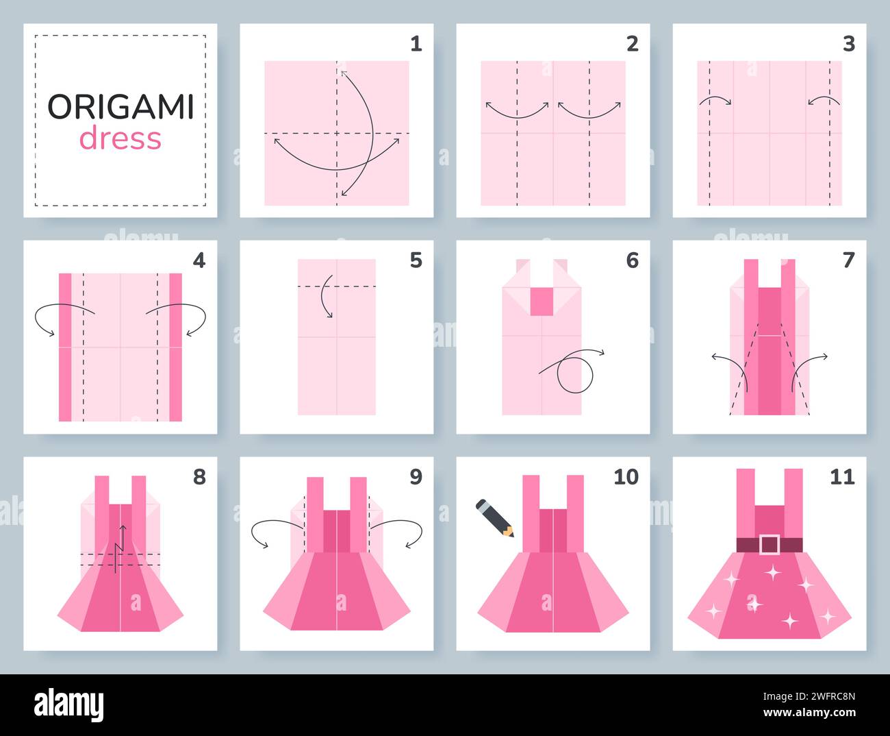 Origami tutorial for kids. Origami cute dress Stock Vector Image & Art ...