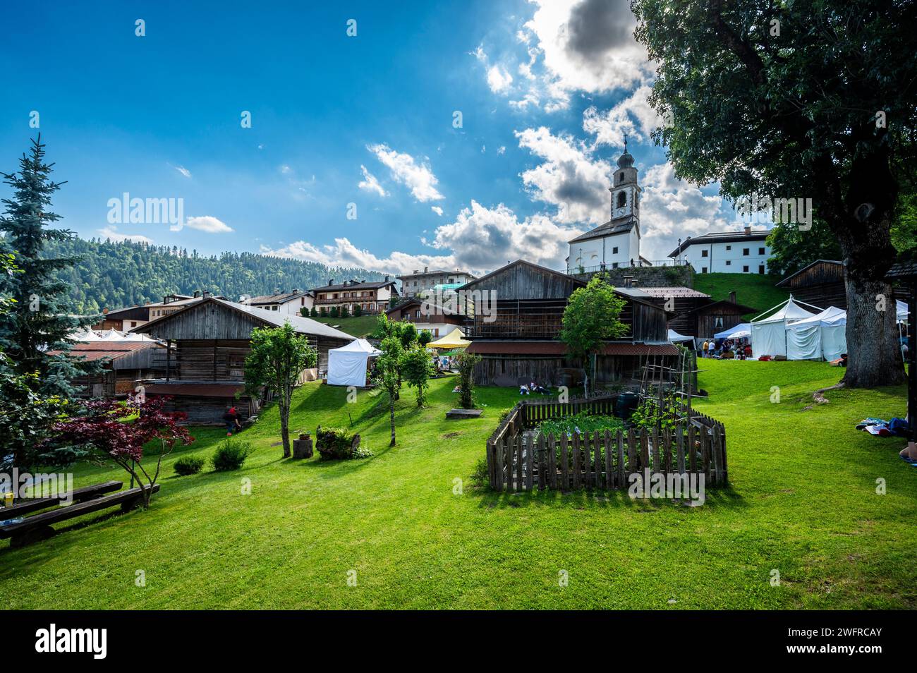 Sauris, pearl of Carnia. Ancient village with wooden and stone houses ...