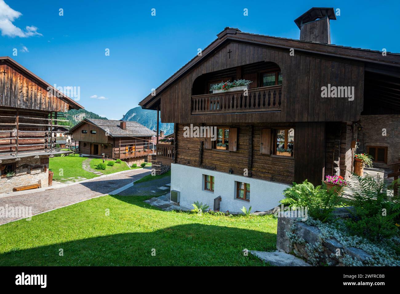 Sauris, pearl of Carnia. Ancient village with wooden and stone houses ...
