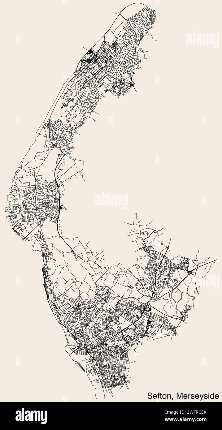 Street roads map of the METROPOLITAN BOROUGH OF SEFTON, MERSEYSIDE ...