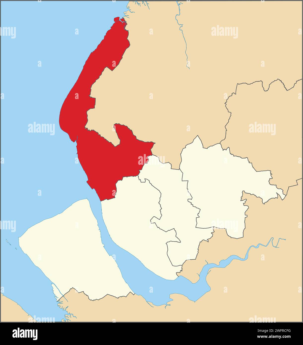 Red flat blank highlighted location map of the METROPOLITAN BOROUGH OF ...