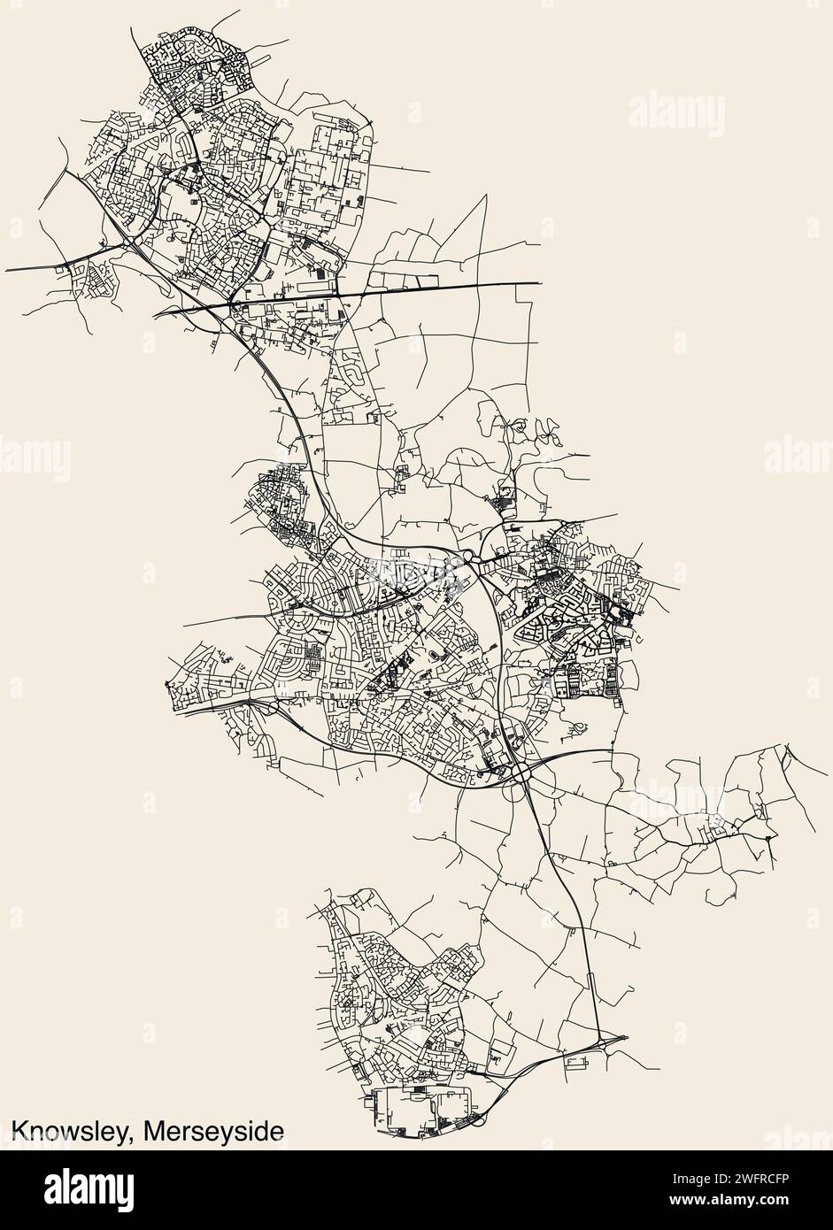 Street roads map of the METROPOLITAN BOROUGH OF KNOWSLEY, MERSEYSIDE ...
