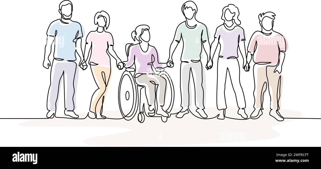 Best Friends together with disabled one. Group of people hold hands ...