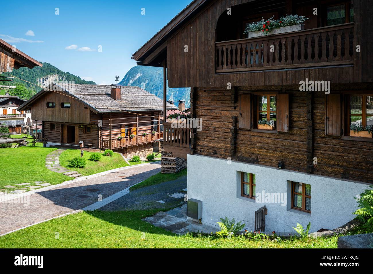 Sauris, pearl of Carnia. Ancient village with wooden and stone houses ...