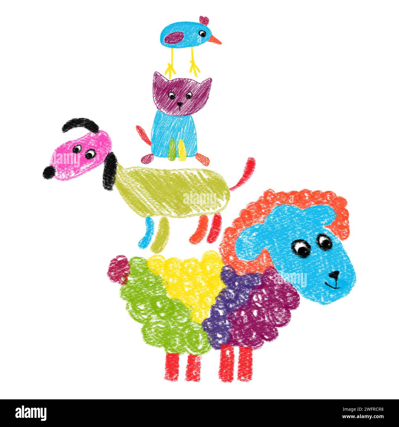 Hand-drawn children's pet animals on a white background. Sheep, dog ...