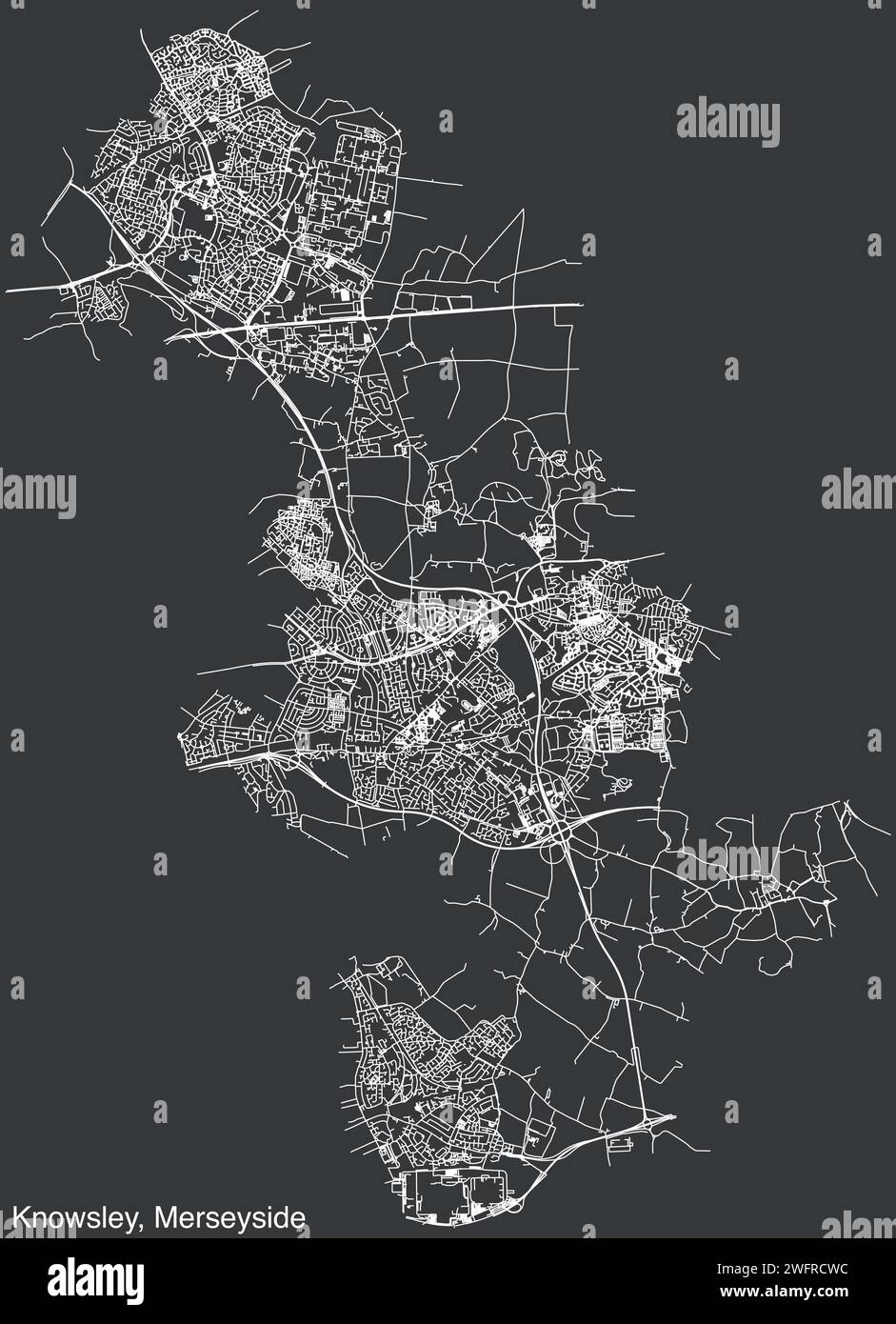 Street roads map of the METROPOLITAN BOROUGH OF KNOWSLEY, MERSEYSIDE ...