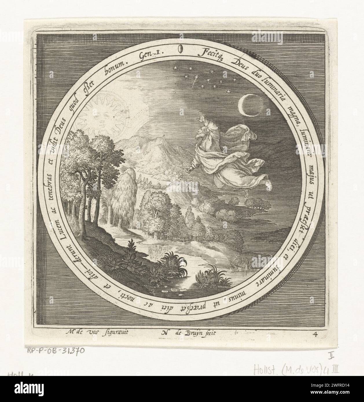 Fourth day of creation: God creates the sun, moon and stars, Nicolaes ...