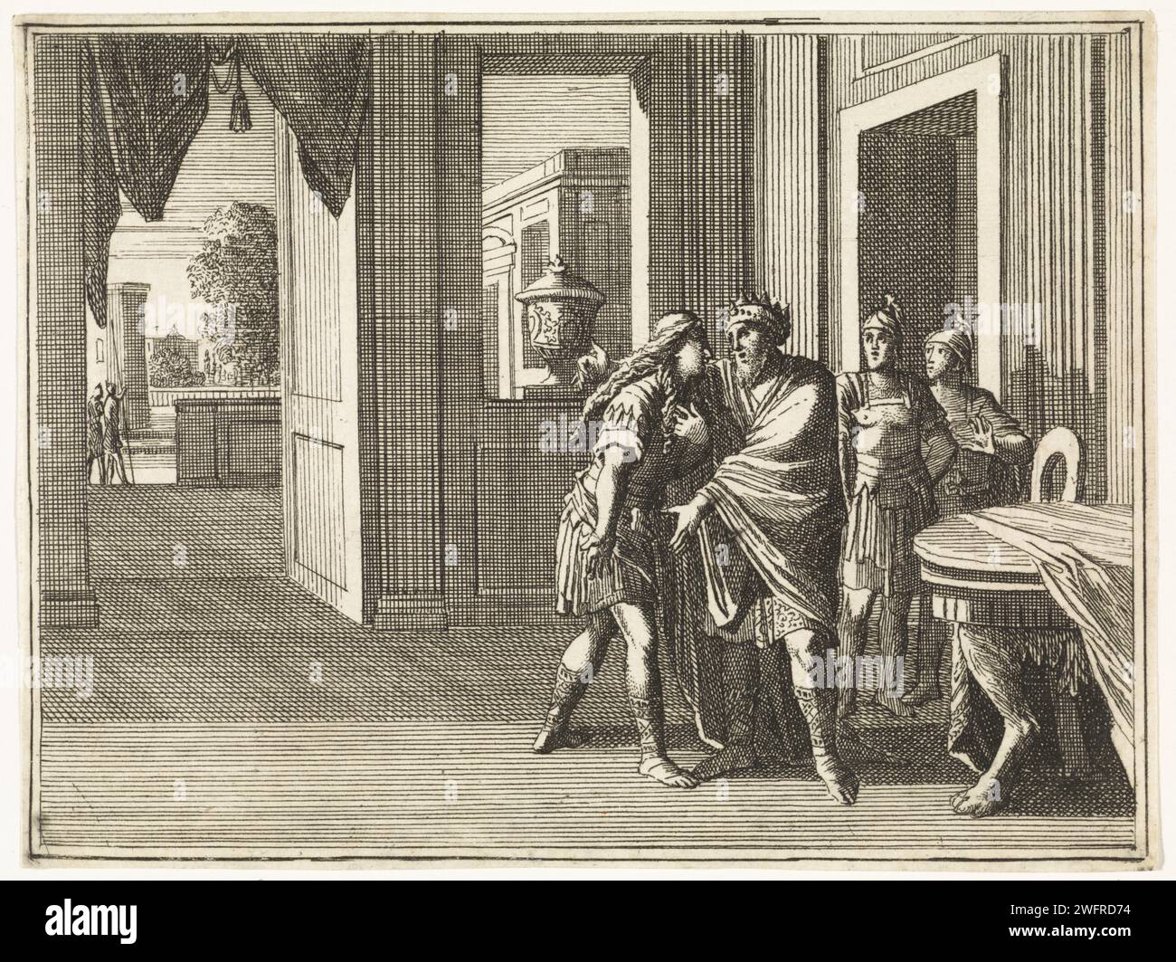 David embraces Absalom, Caspar Luyken, 1712 print Amsterdam paper etching reconciliation of ...