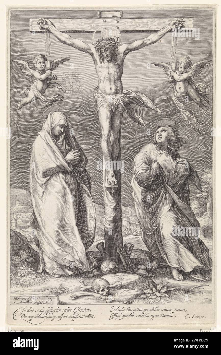 Christ on the Cross, with Johannes and Maria, Jacob Matham, after Hendrick Goltzius, 1595 - 1599 ...