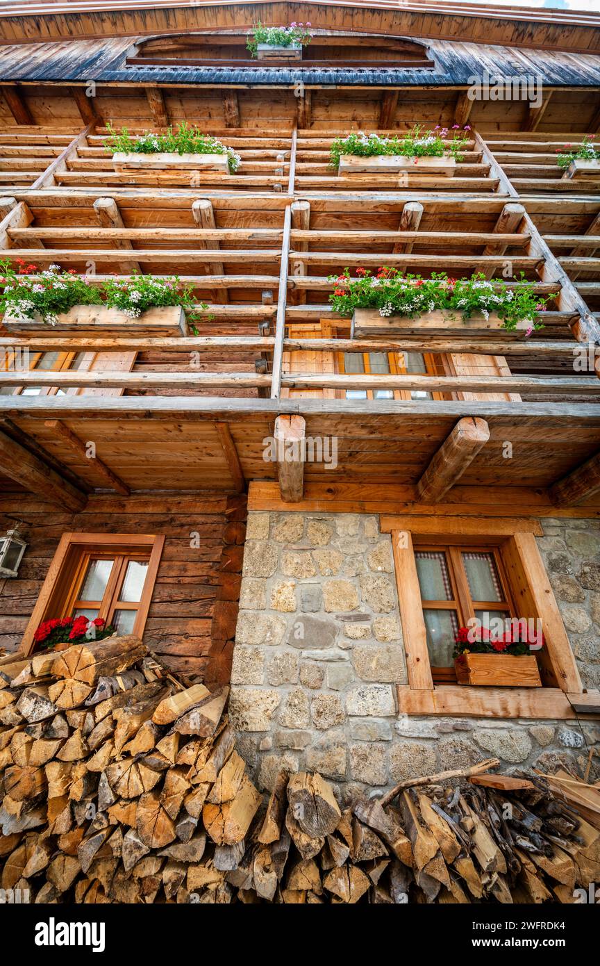 Sauris, pearl of Carnia. Ancient village with wooden and stone houses ...