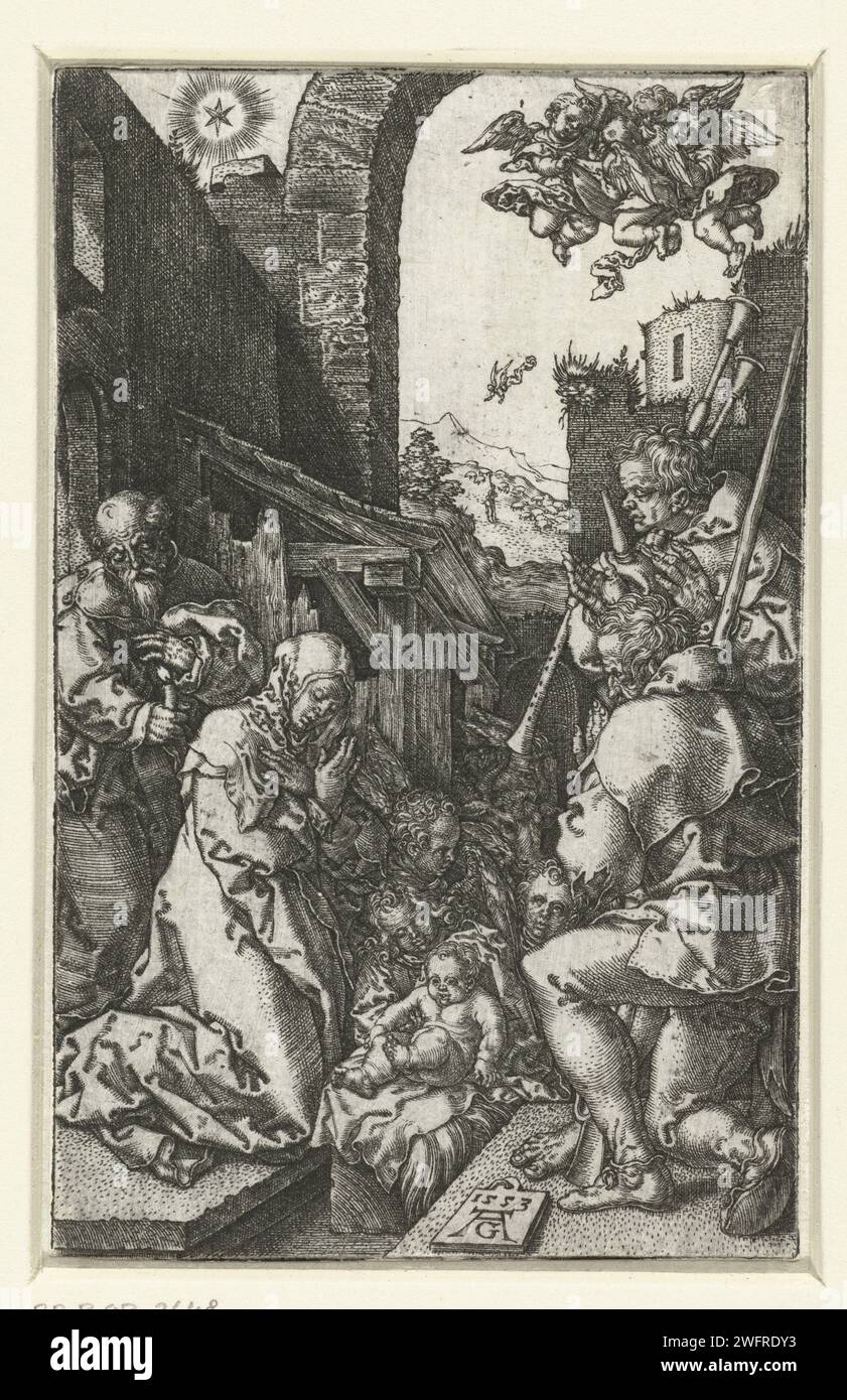 Adoration by the Shepherds, Heinrich Aldgrever, 1553 print The Christ ...
