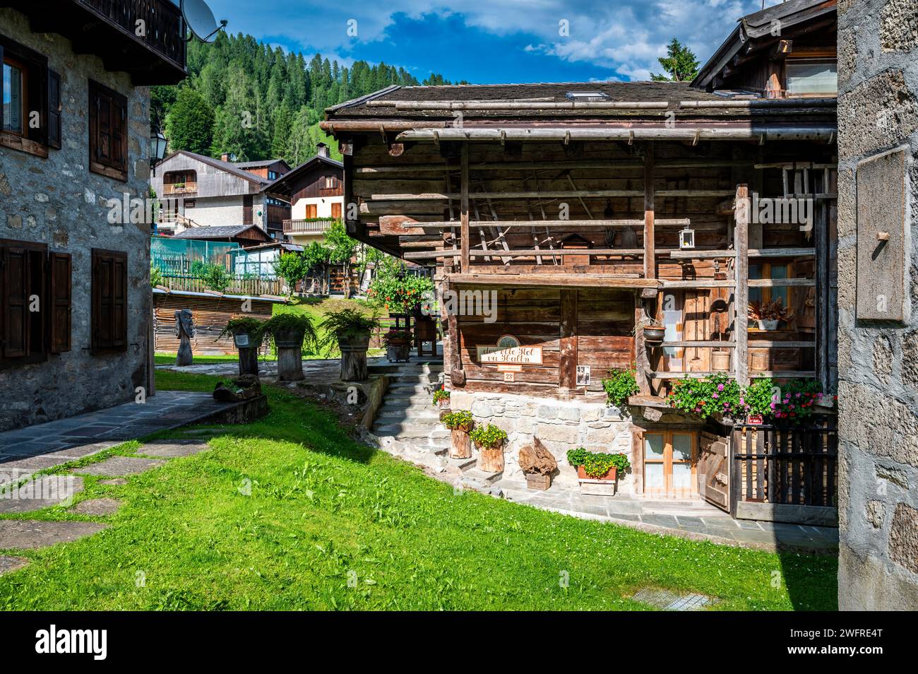 Sauris, pearl of Carnia. Ancient village with wooden and stone houses ...