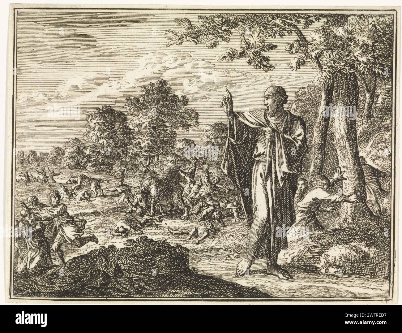 Punishment of the children who mock Elisa, Jan Luyken, 1712 print ...