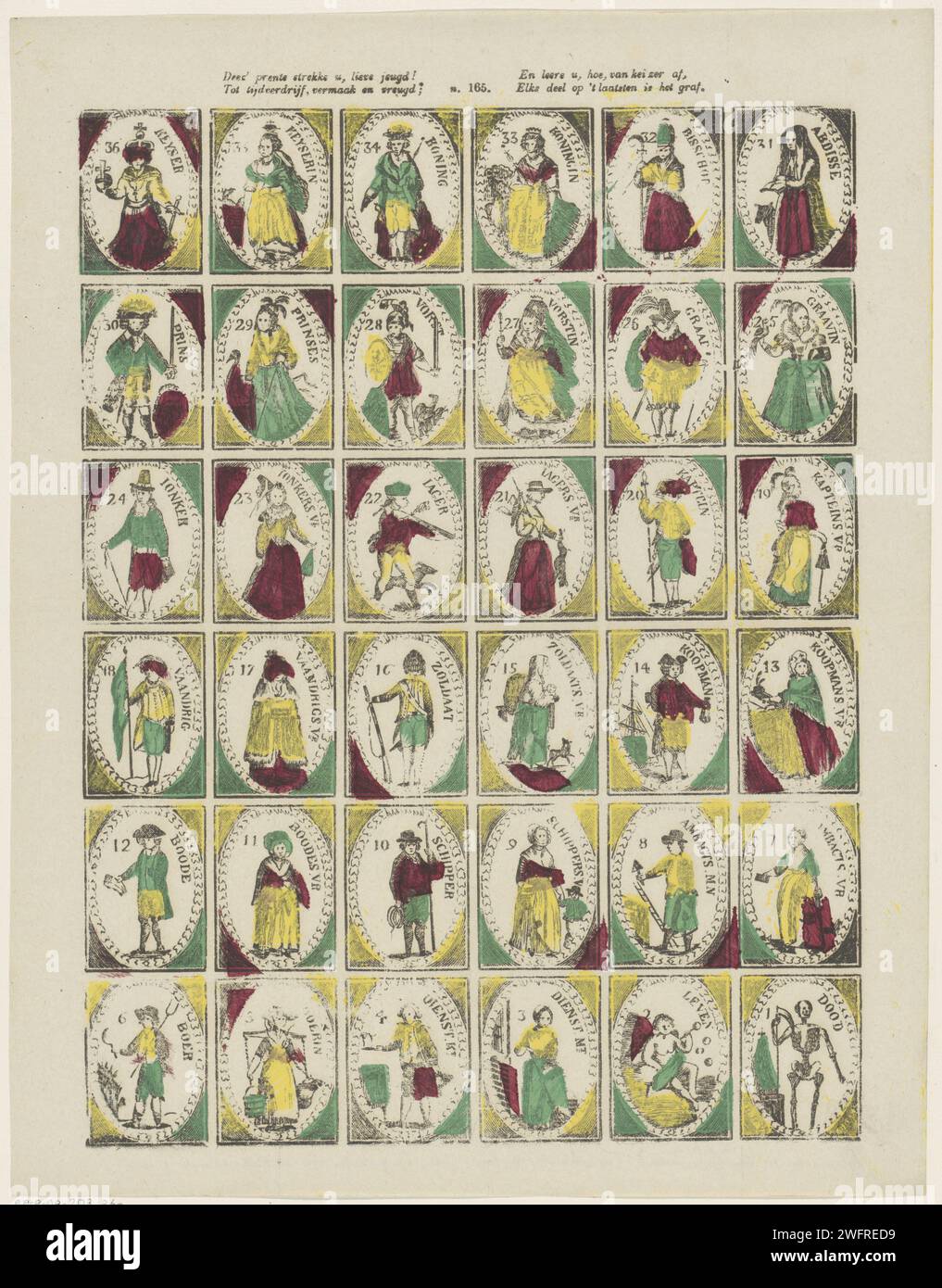 Flos cards, 1833 - 1900 print. card game Leaf with 36 playing cards ...