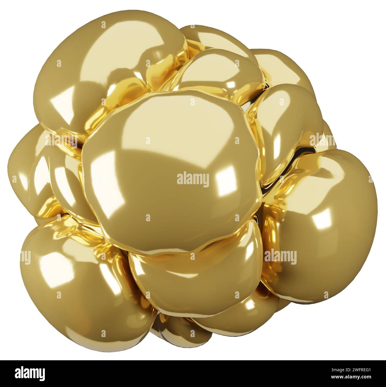 3D inflated abstract shape illustration. Puffy yellow gold object ...