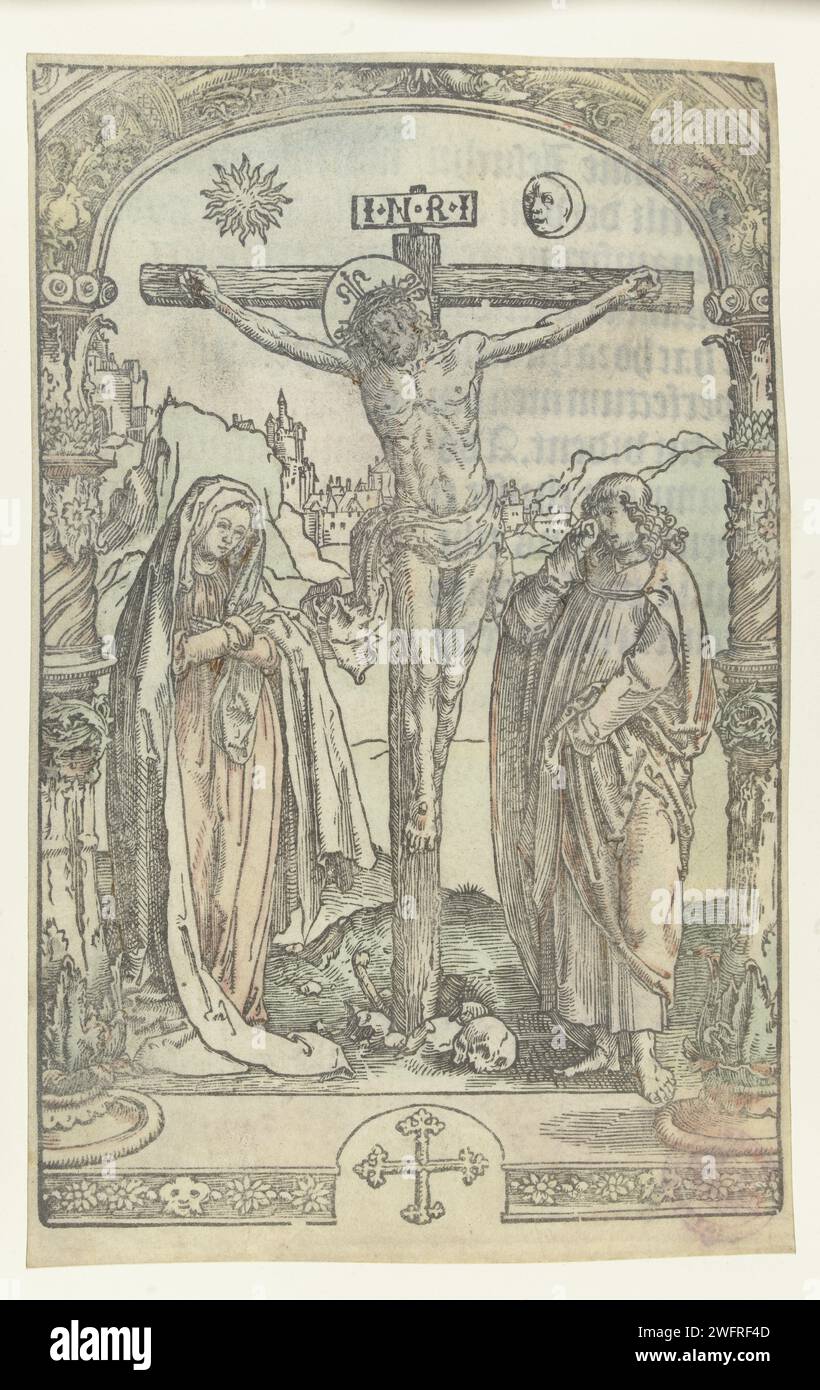 Christ on the Cross, Lucas van Leyden (attributed to), 1540 print Leaf from a book. Christ on ...