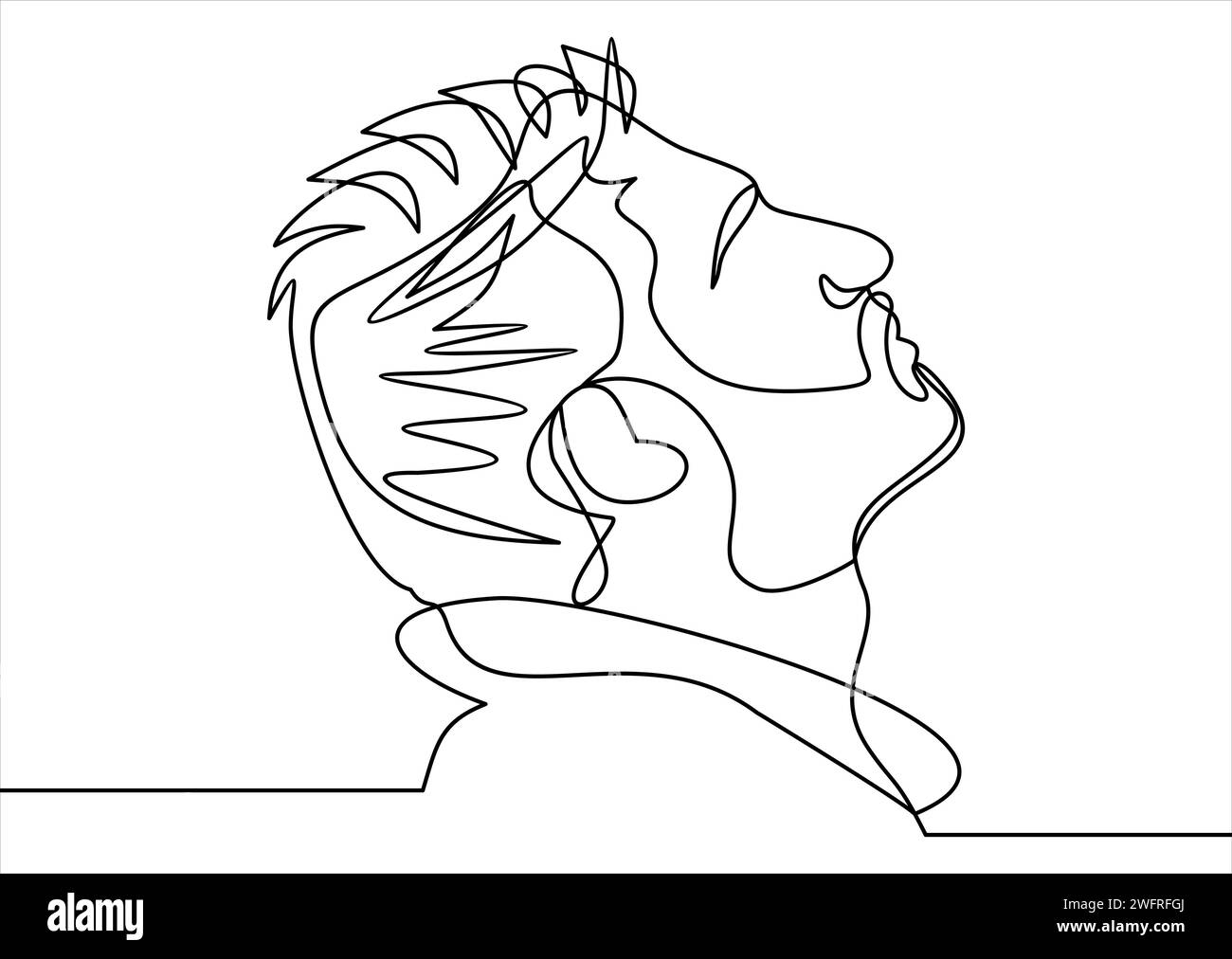 Continuous One Line Drawing Of Man Portrait Hairstyle Fashionable Men