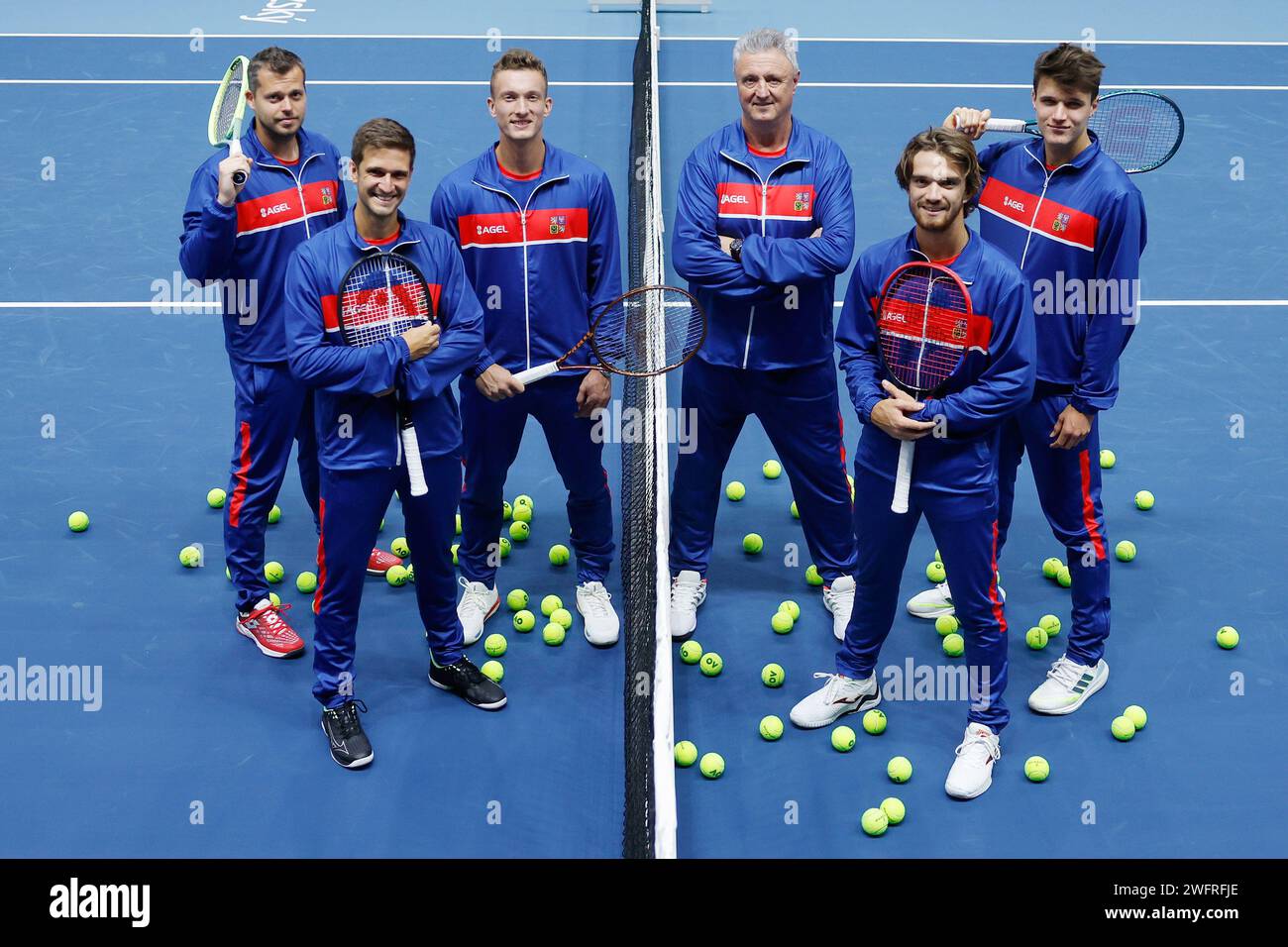L-R Czech players Adam Pavlasek, Vit Kopriva, Jiri Lehecka, non-playing ...