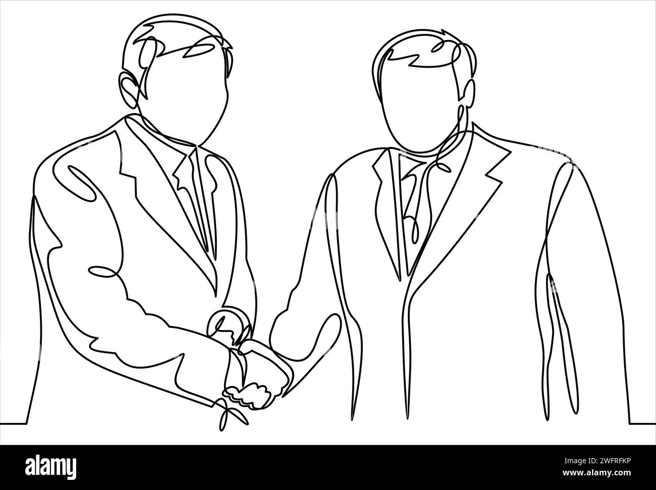 One line drawing of two businessmen in suitcase shaking hand and agree ...