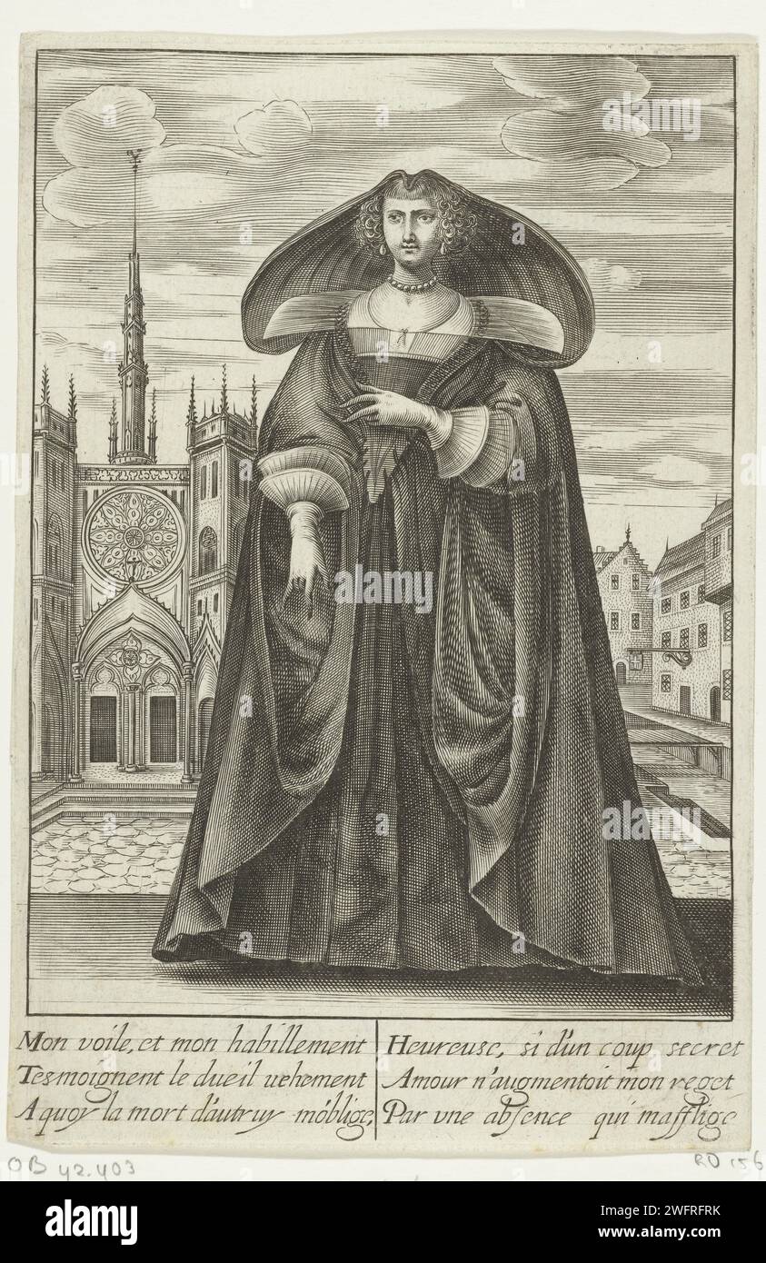 French lady in mourning clothes on a square, Isaac Briot, after Jean de ...