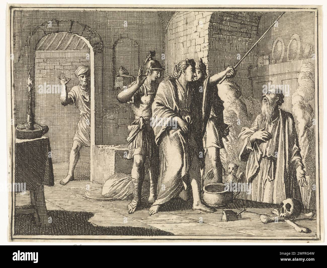 Saul at the witch of Endor, Caspar Luyken, 1712 print Amsterdam paper etching Saul and the witch ...