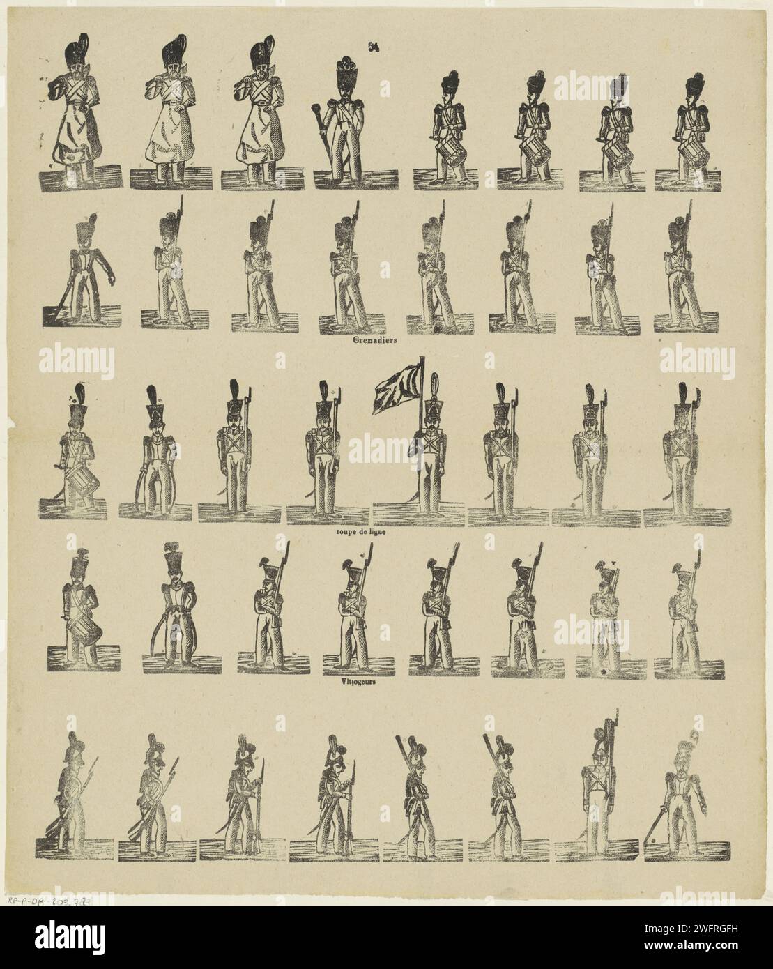 Soldiers, 1827 - 1894 print Leaf with 40 representations of soldiers ...