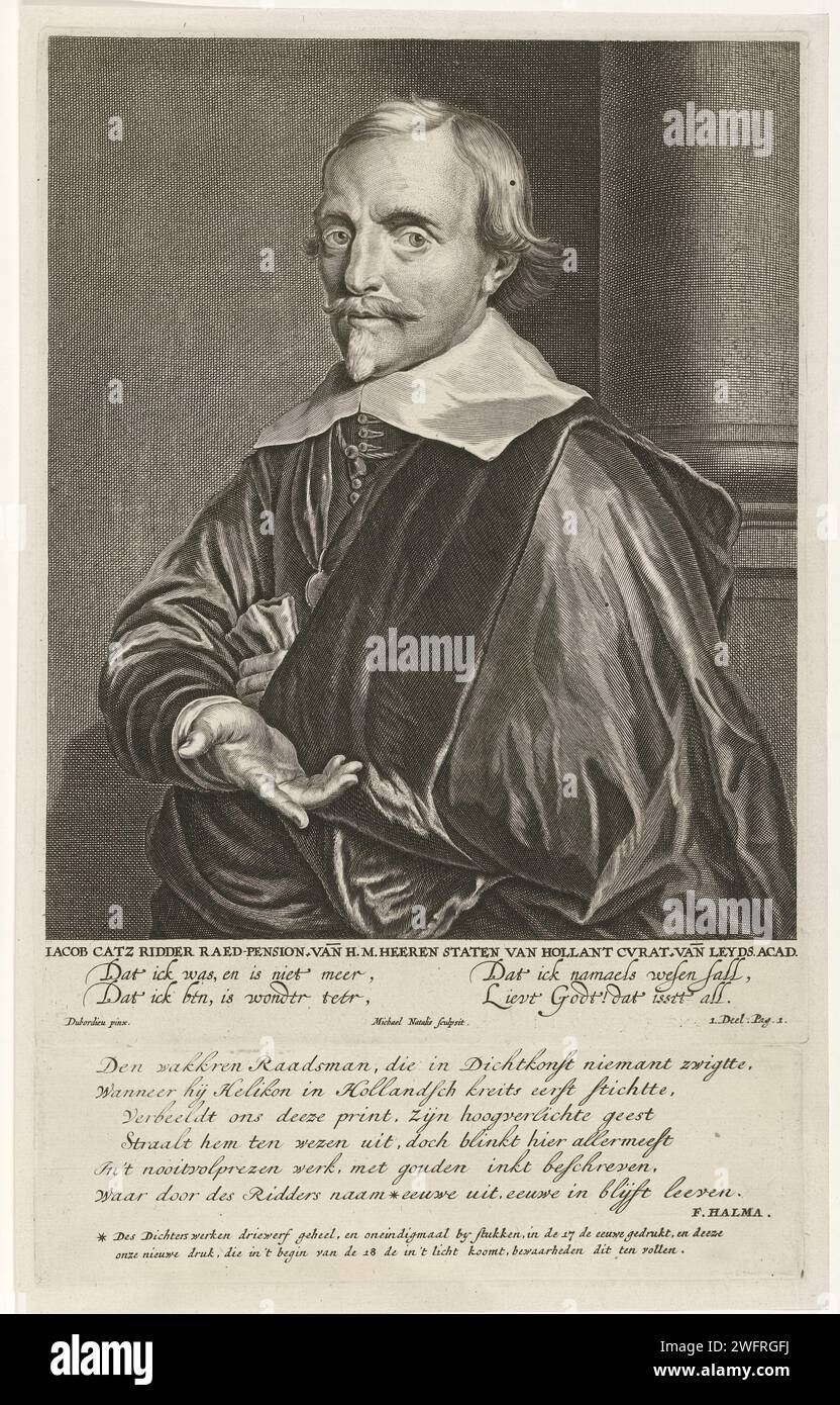 Portret Van Jacob Cats, Michel Natalis, After Pieter Dubordieu, 1700 ...