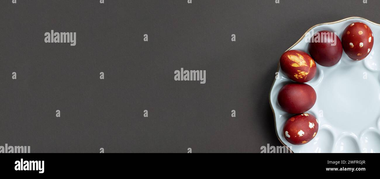 Painted chicken eggs for the celebration of Eastertide, banner ...