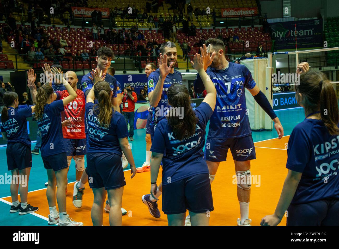Monza, Italy. 31st Jan, 2024. Players of Mint Vero Volley Monza celebrate the victory during ...