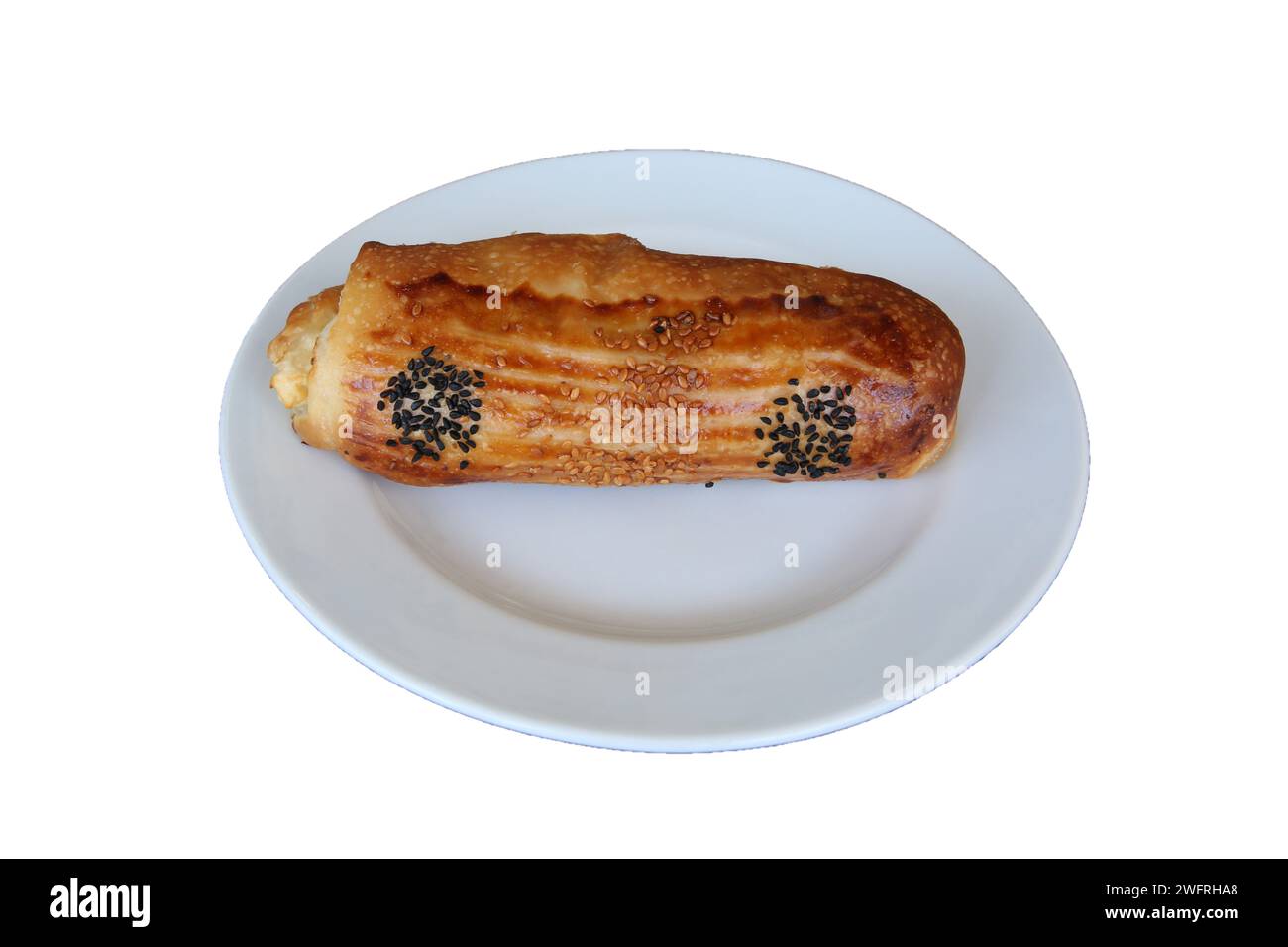 Sesame pastry on a white plate, isolated on a white background Stock ...