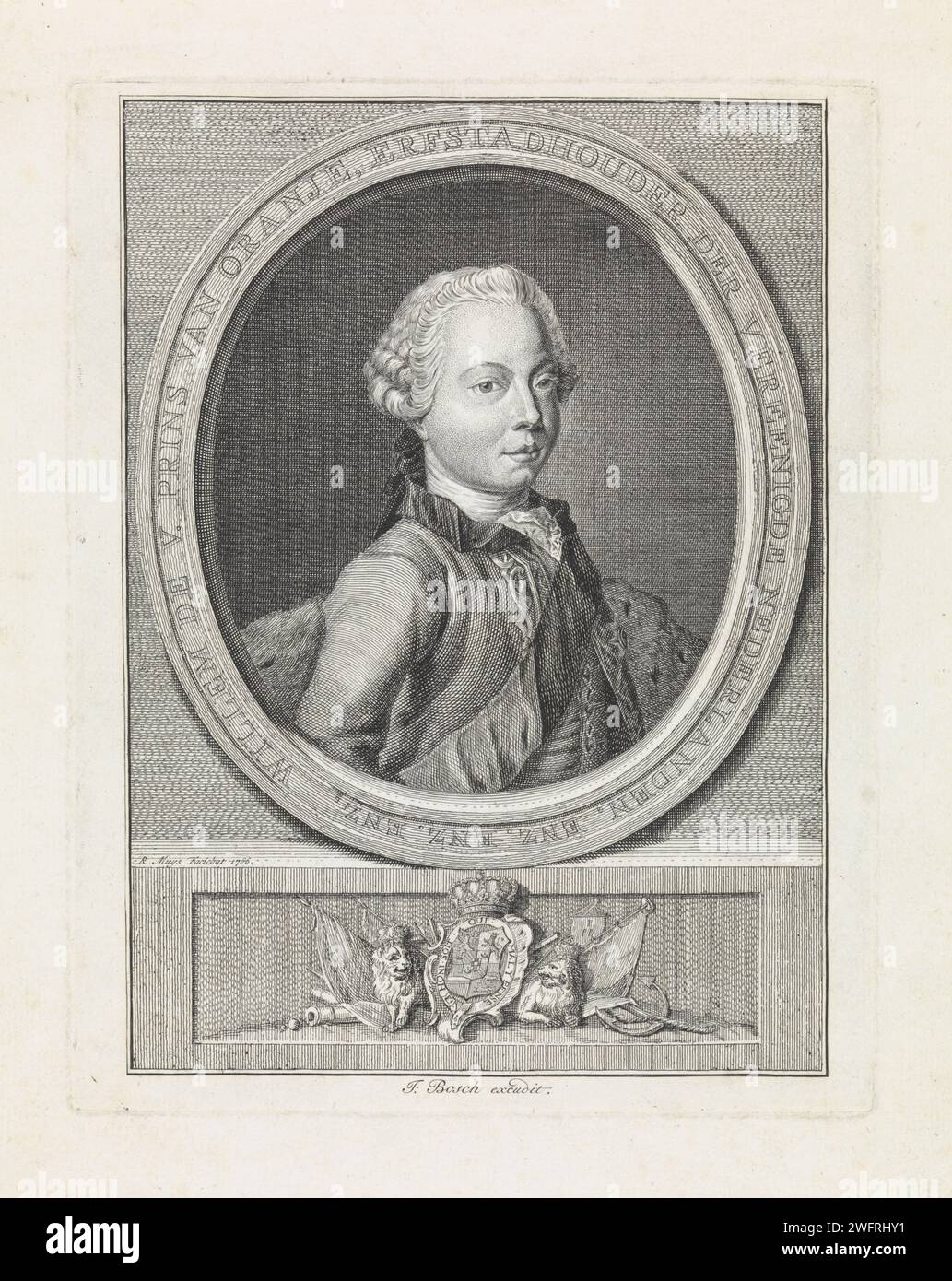 Portrait of Prince Willem V of Oranje-Nassau, Robbert Muys, 1766 print ...
