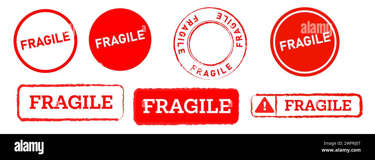 fragile square and circle red rubber stamp sticker logo sign package ...