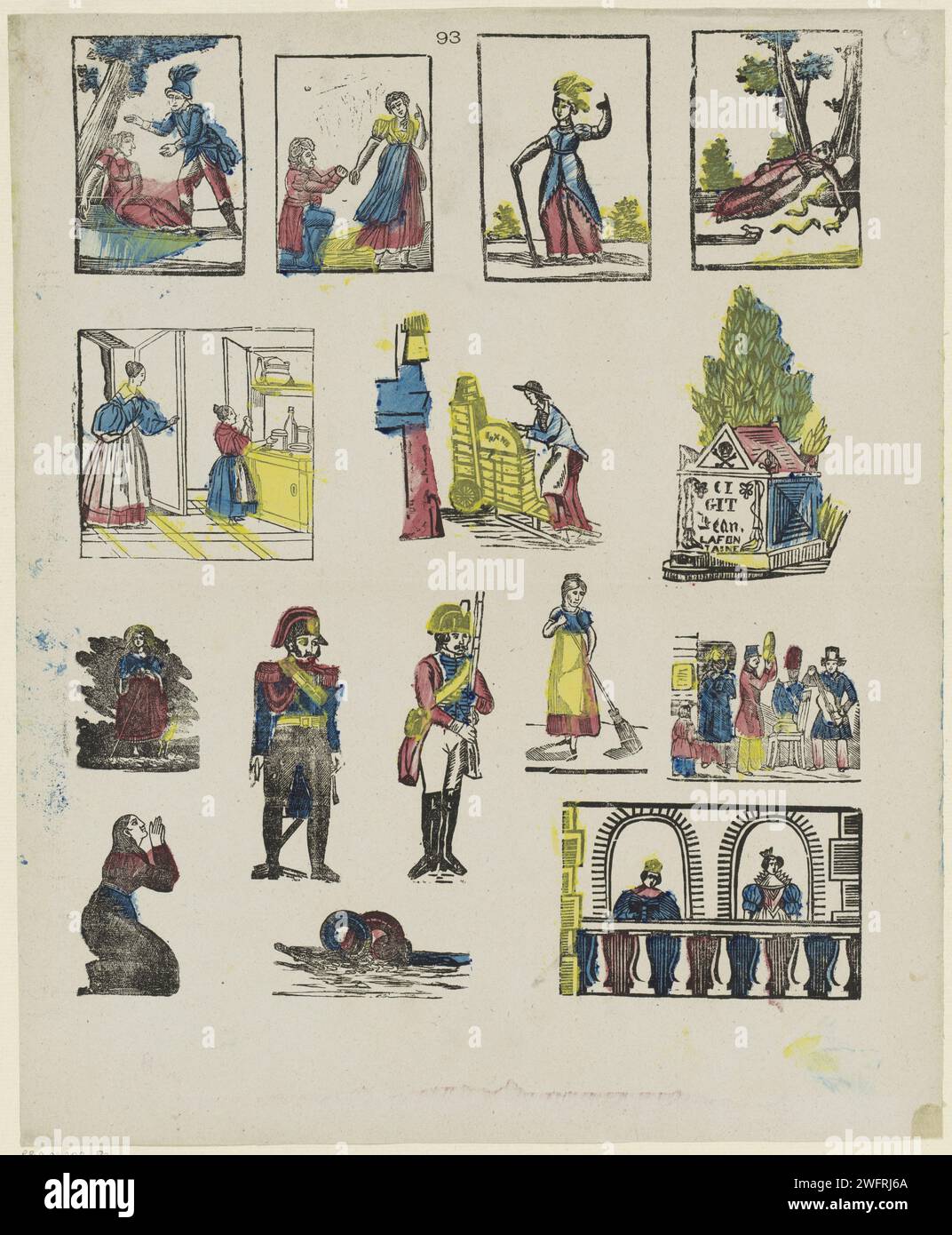 Several figures, 1827 - 1894 print Leaf with 15 performances of various ...