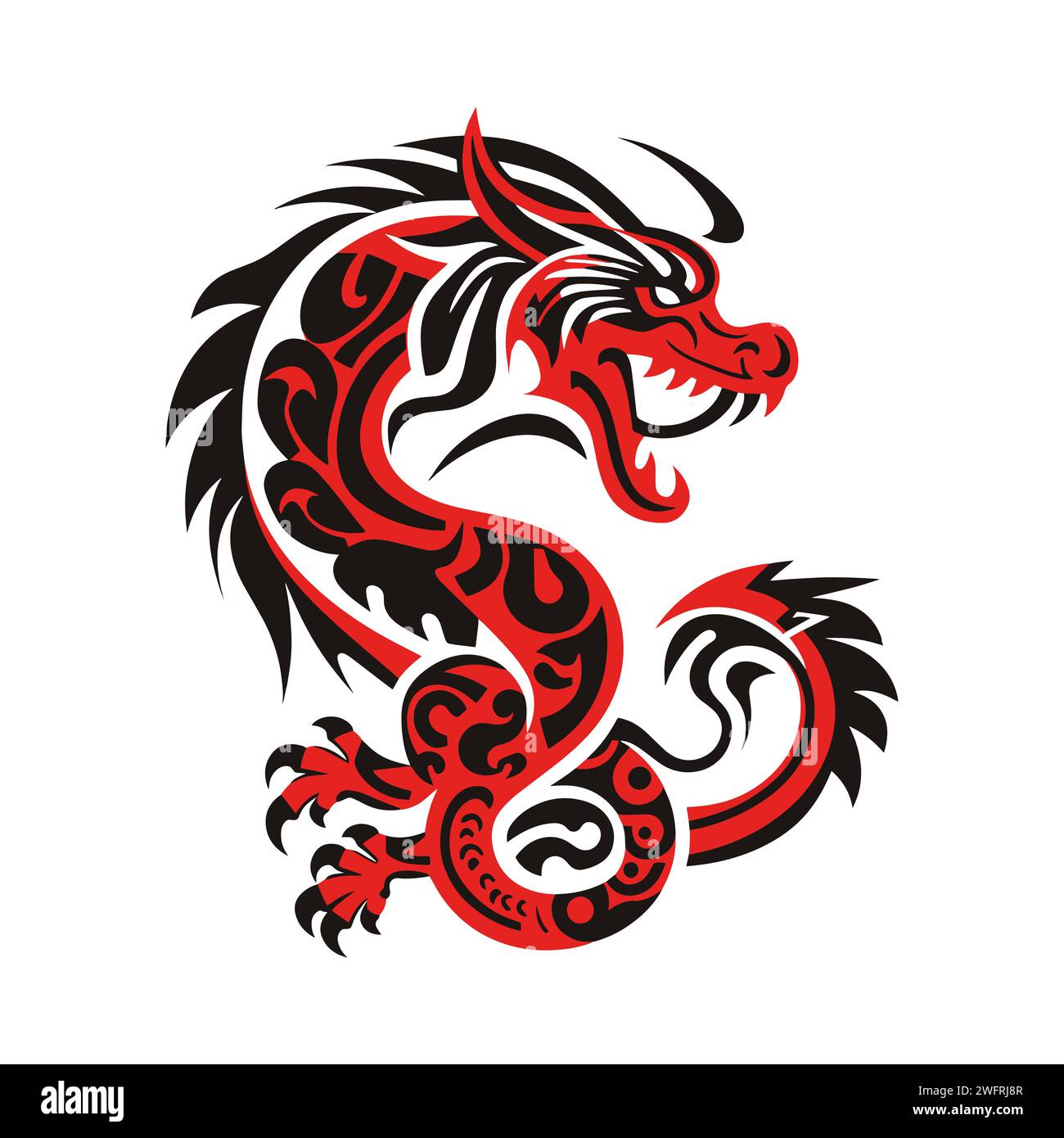 Red and black dragon vector illustration design on white background ...