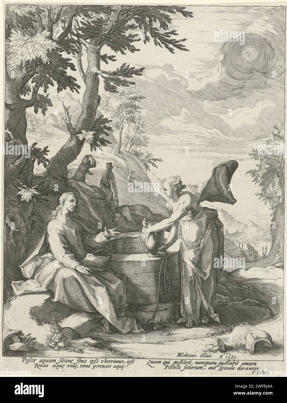 Christ and Samaritan wife, Jacob Matham (attributed to), after Hendrick ...
