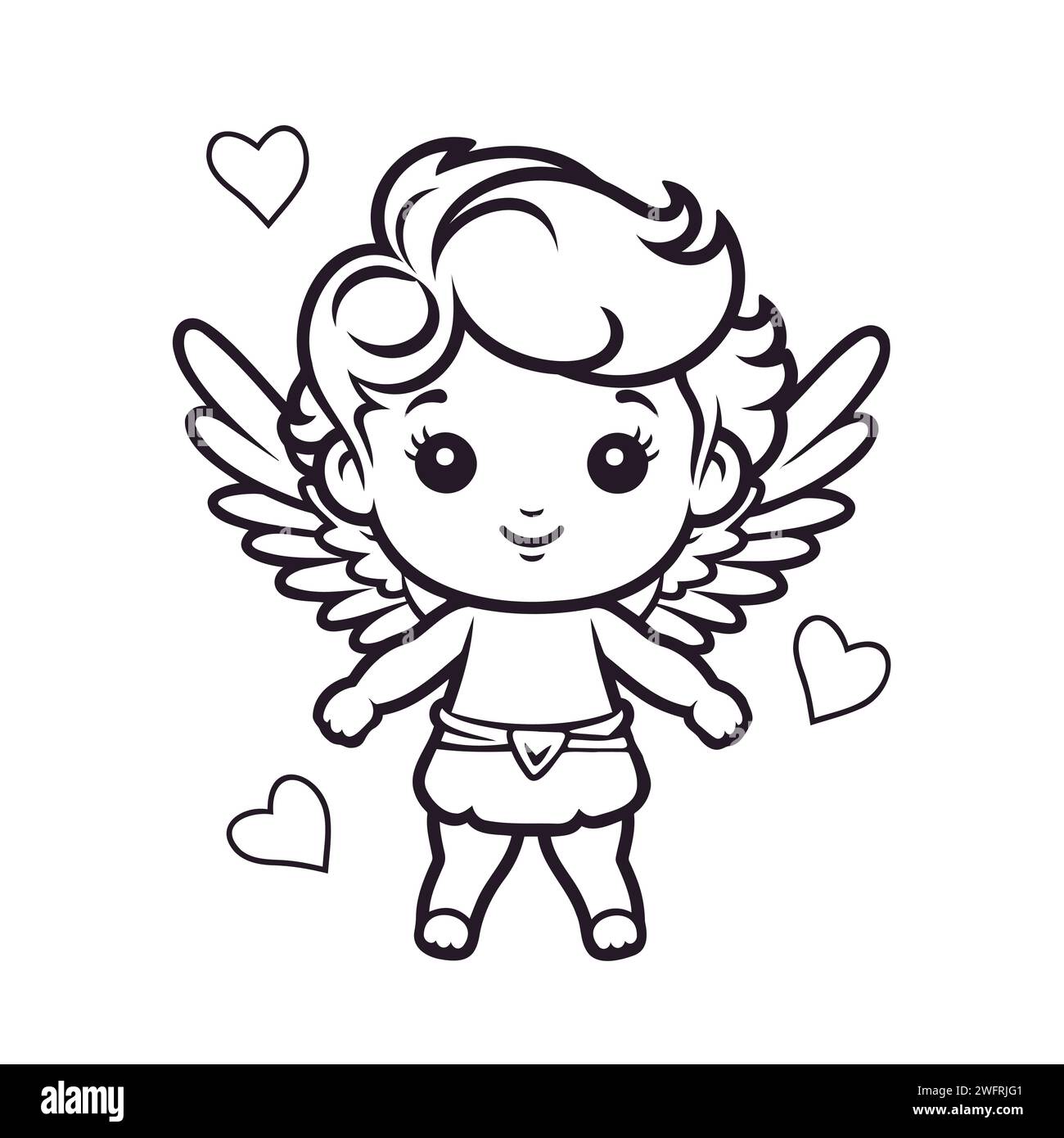 Cartoon simple vector cupid. Flat coloring book design on white ...
