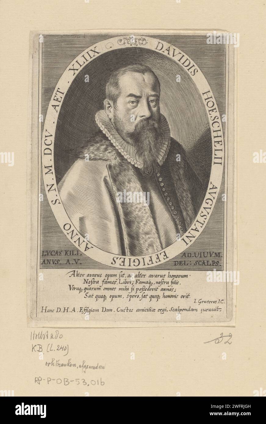 Portrait of David Höschel at the age of 48, Lucas Kilian, 1604 - 1615 ...