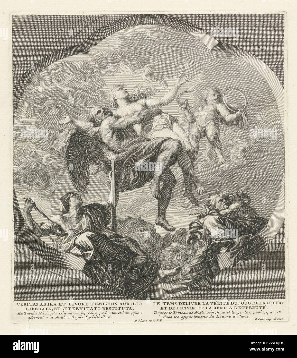 Ceiling painting with allegorical figures, Bernard Picart, After Nicolas Poussin, 1692 - 1696 ...